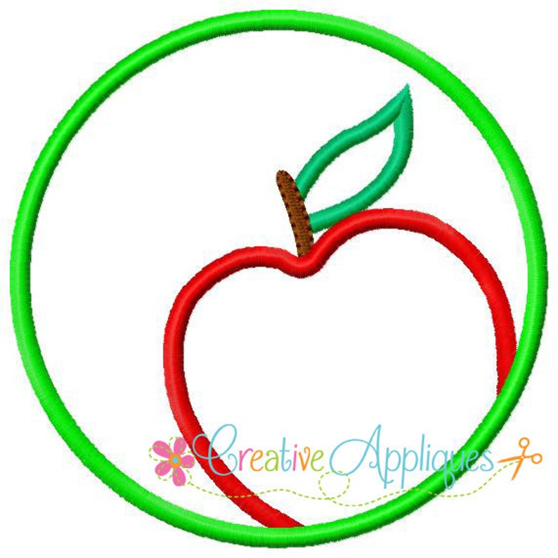 Apple Circle Digital Machine Embroidery Applique Design 4 Sizes - Etsy
