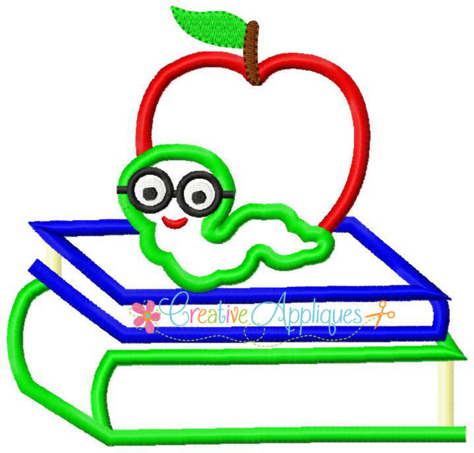 Bookworm Digital Machine Embroidery Applique Design 4 Sizes | Etsy