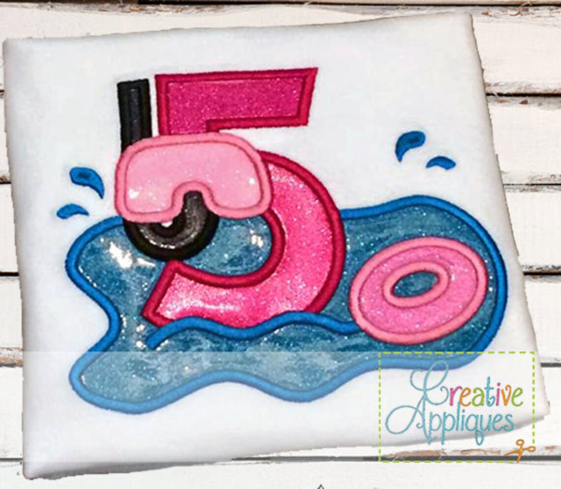 Swim Pool Party Number 5 Birthday Applique Digital Machine | Etsy