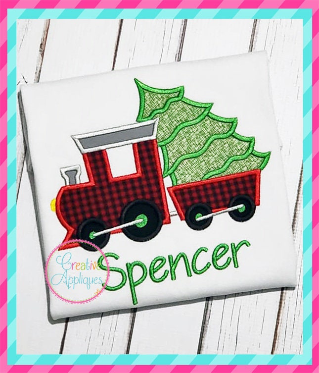 Christmas Train Tree Applique Digital Machine Embroidery Design 5 Sizes ...
