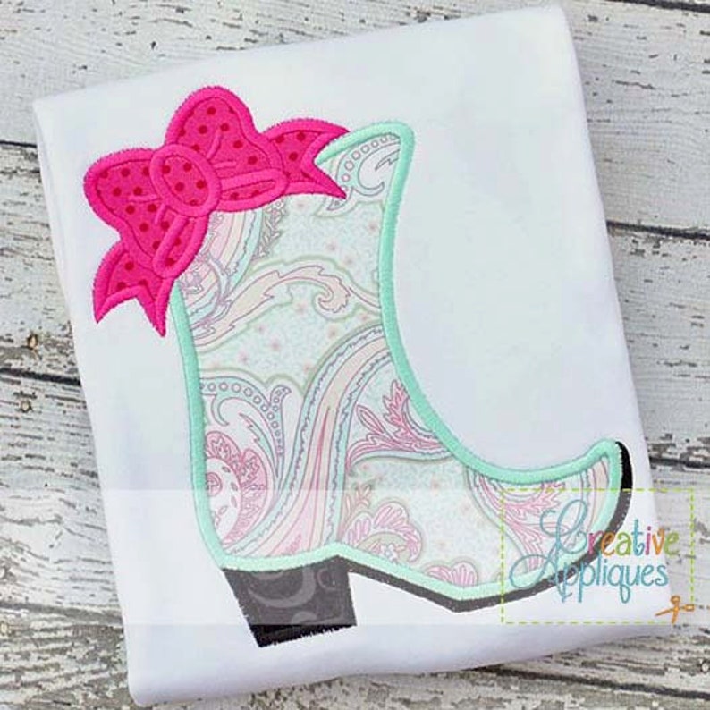 Cowgirl Cowboy Boot Bow Digital Machine Embroidery Applique | Etsy