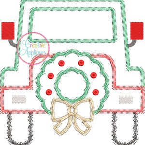 Zigzag Stitch Truck Wreath Applique Design, 4 Wheel Vehicle Machine ...