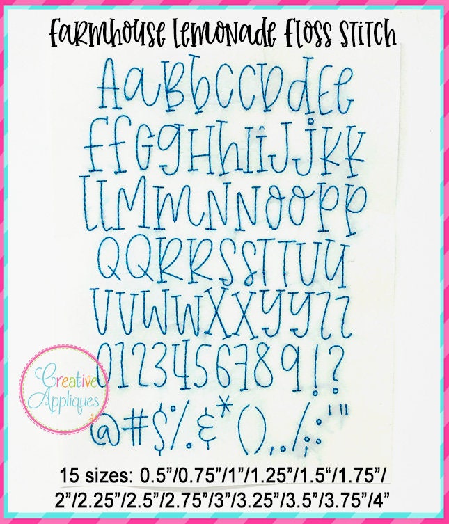 15 Sizes Floss Stitch Farmhouse Lemonade Embroidery Font Digital ...