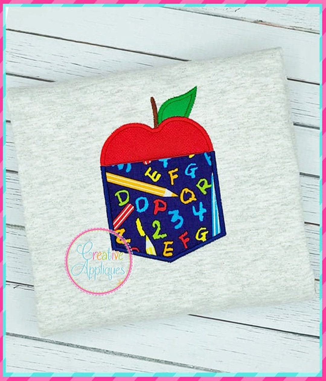 Apple Pocket Applique Machine Embroidery Design 9 Sizes, in the Hoop ...