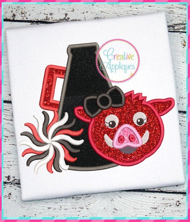 Hog Megaphone Cheer Applique Digital Machine Embroidery Design 4 Sizes ...