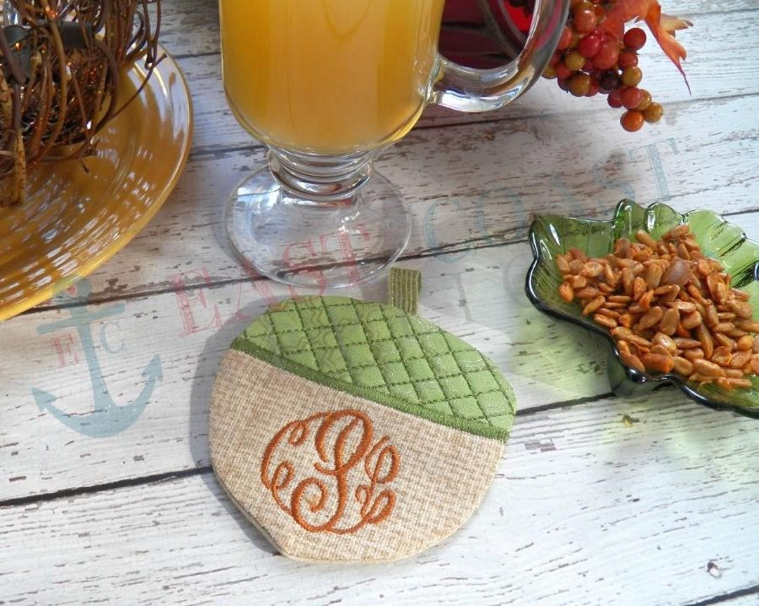 Acorn Coaster and Mug Rug in the Hoop Design, Machine Embroidery Design ...