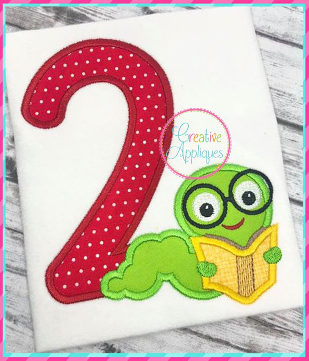 Bookworm 2 Digital Machine Embroidery Applique Design 5 Size, Bookworm ...