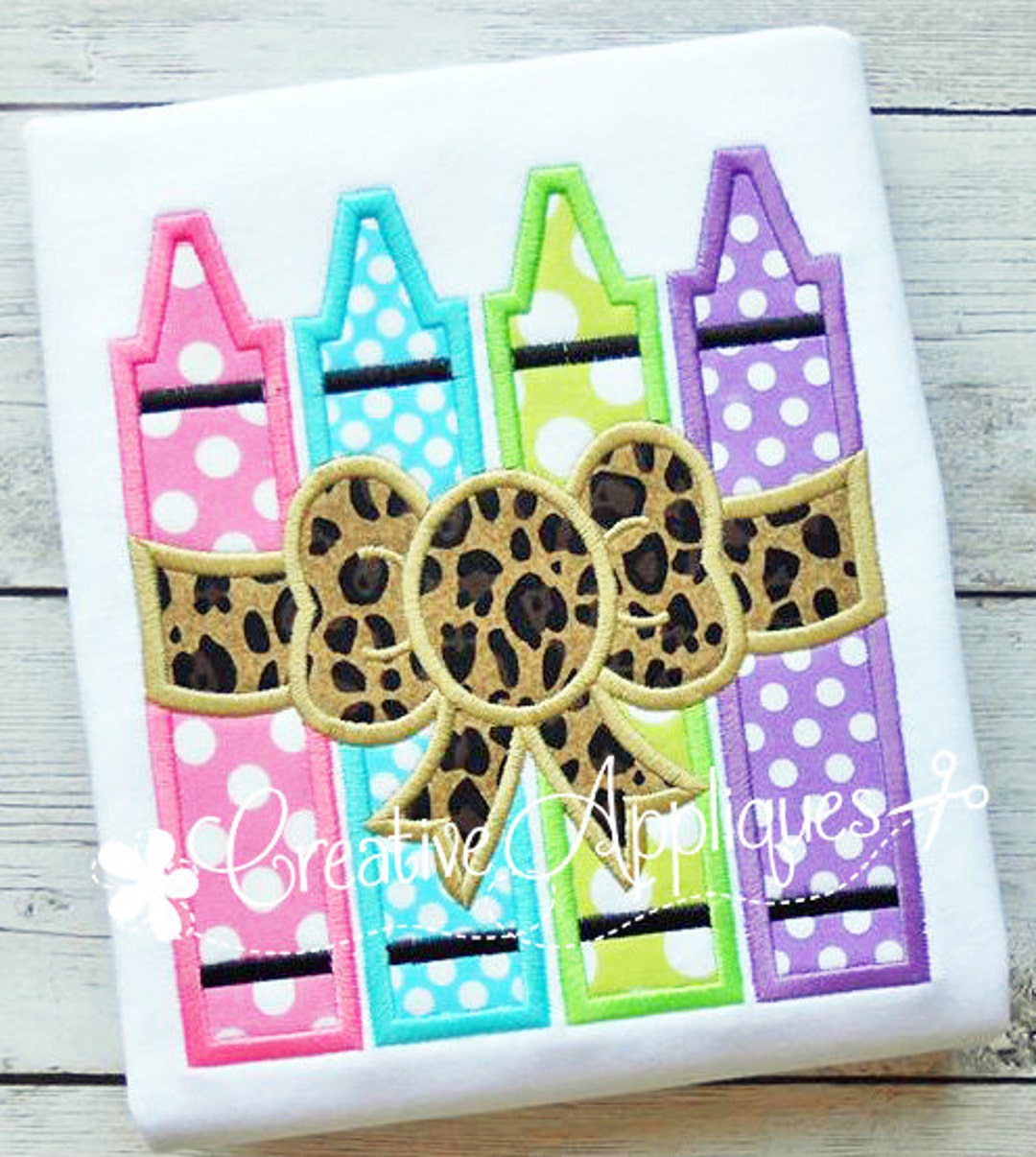 Crayons With Bow Digital Machine Embroidery Applique Design 4 Sizes - Etsy