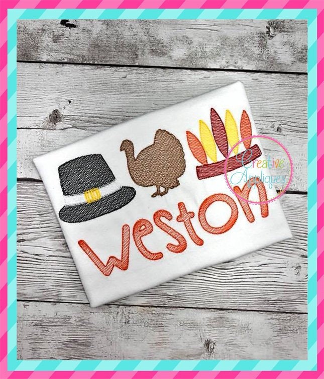 Pilgrim Turkey Indian Sketch Stitch Digital Machine Embroidery Design 5 ...