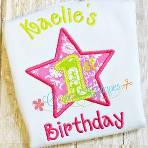 First 1st Birthday Star Digital Machine Embroidery Applique Design 4 ...