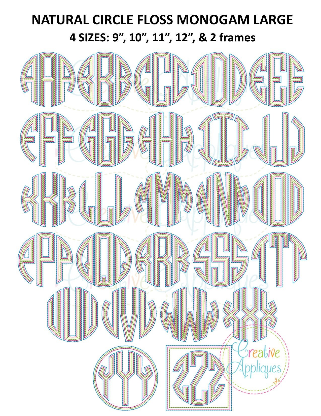 LARGE 4 Sizes Natural Circle Floss Embroidery Monogram Alphabet Font+2 ...