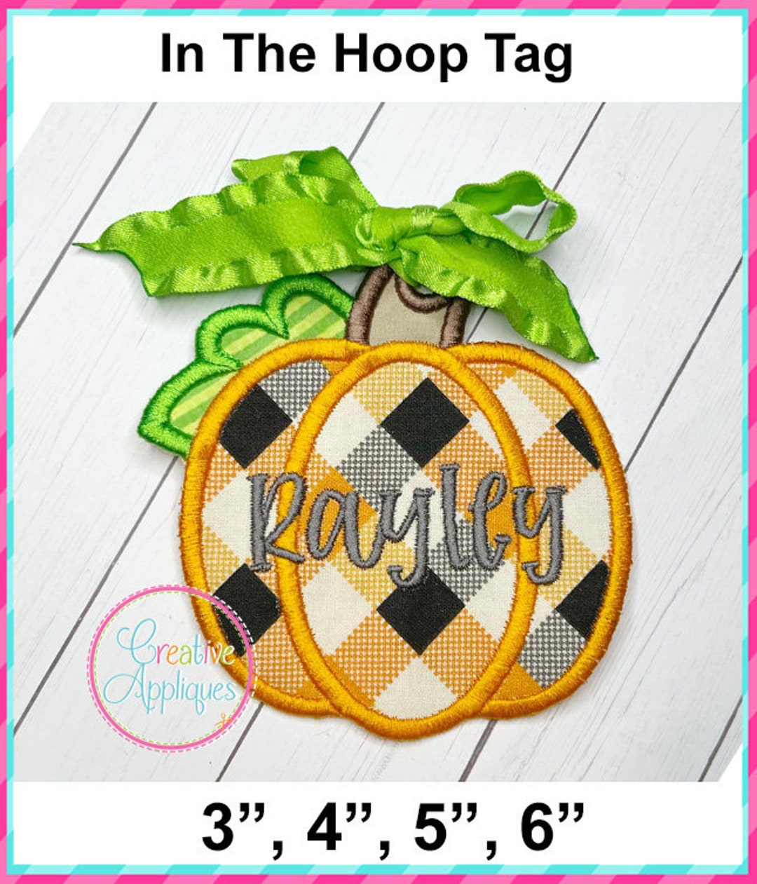 Pumpkin Tag in the Hoop Applique Embroidery Design 4 Sizes, Bag Tag, in ...
