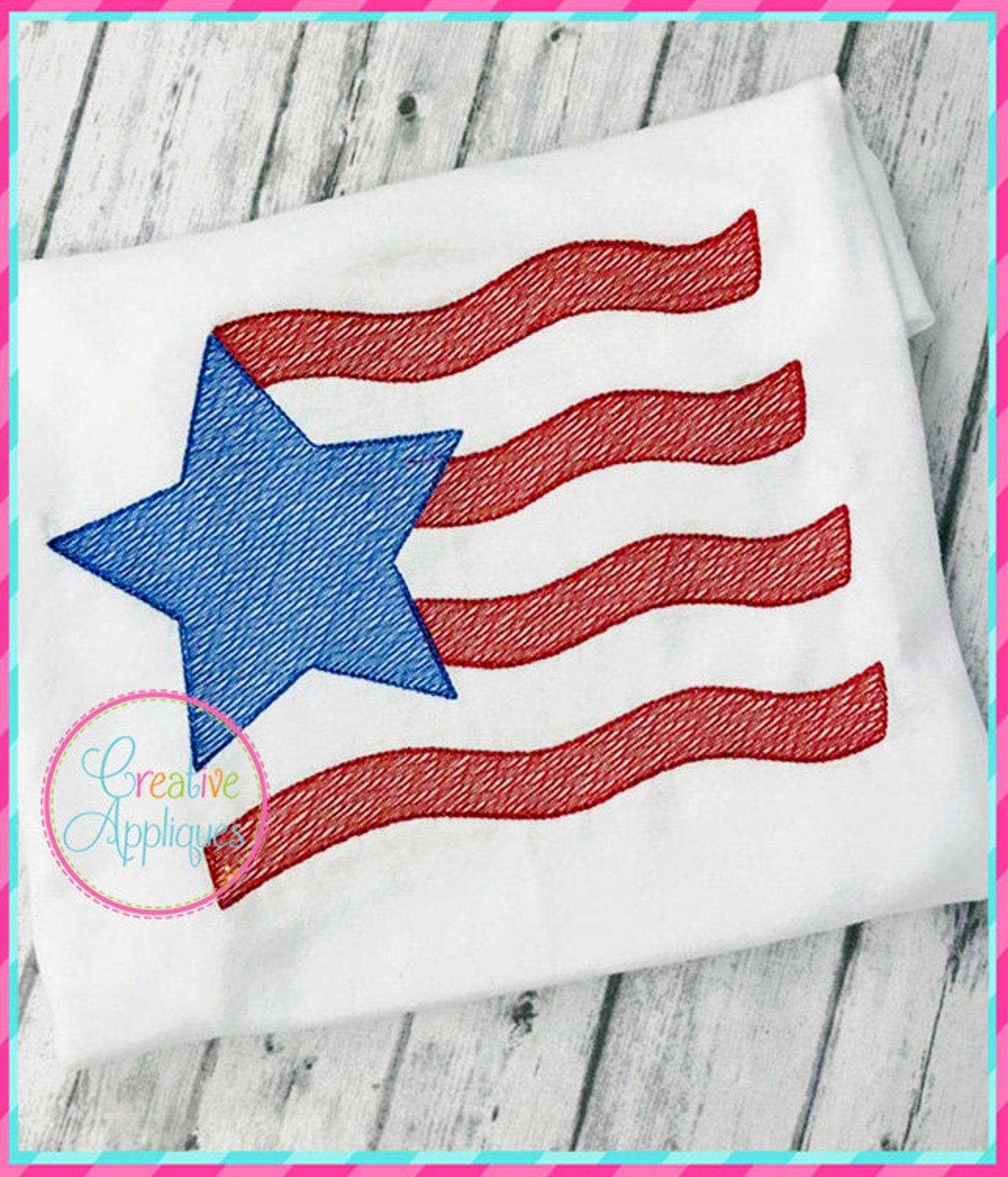 Sketch Stitch Flag With Star Digital Machine Embroidery Design - Etsy