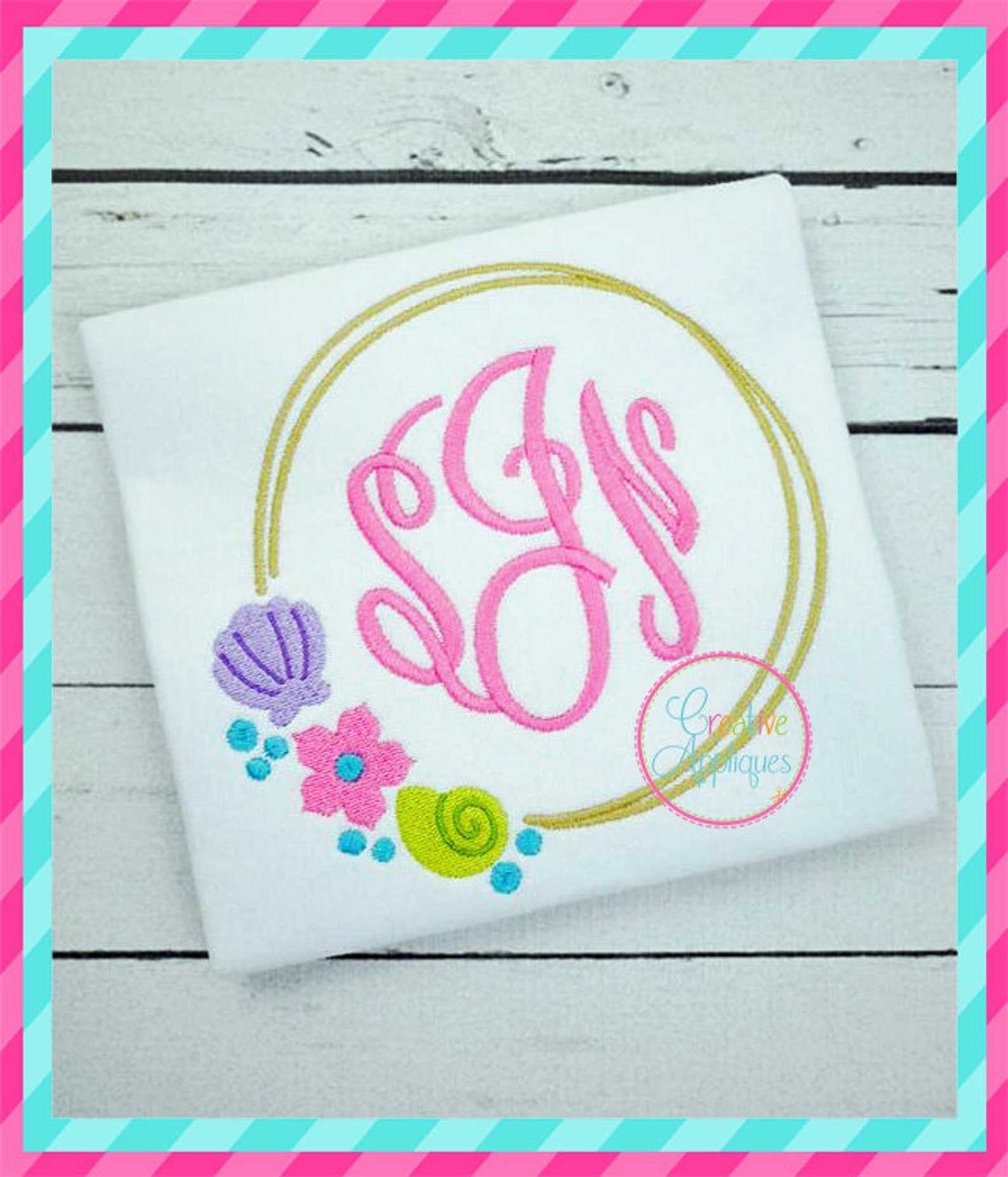 Beach Monogram Frame Digital Machine Embroidery Design 4 Sizes ...
