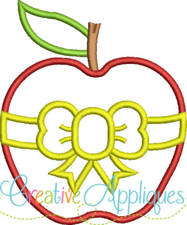Apple Bow Digital Machine Embroidery Applique Design 4 Sizes - Etsy