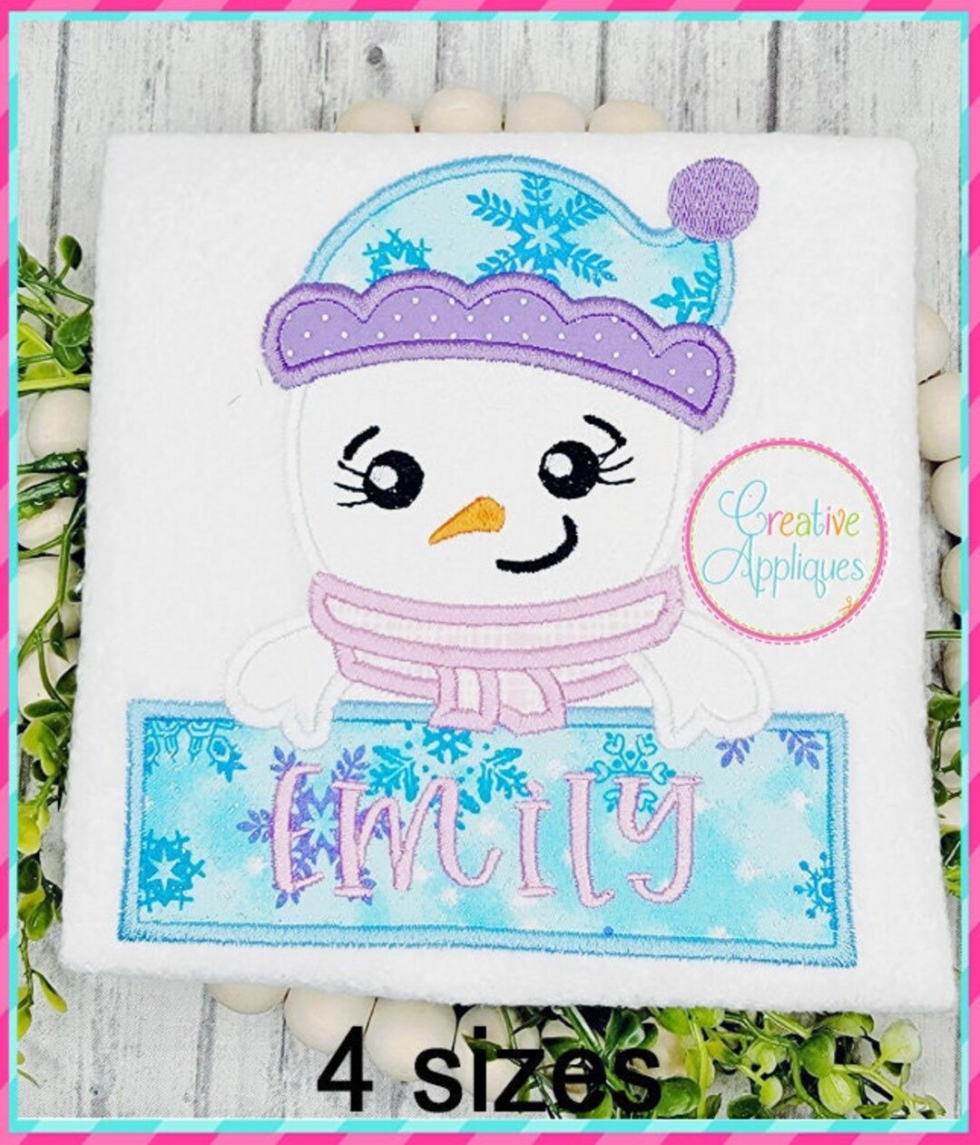 Snow Girl Applique Machine Embroidery Design 4 Sizes, Snowman Applique ...