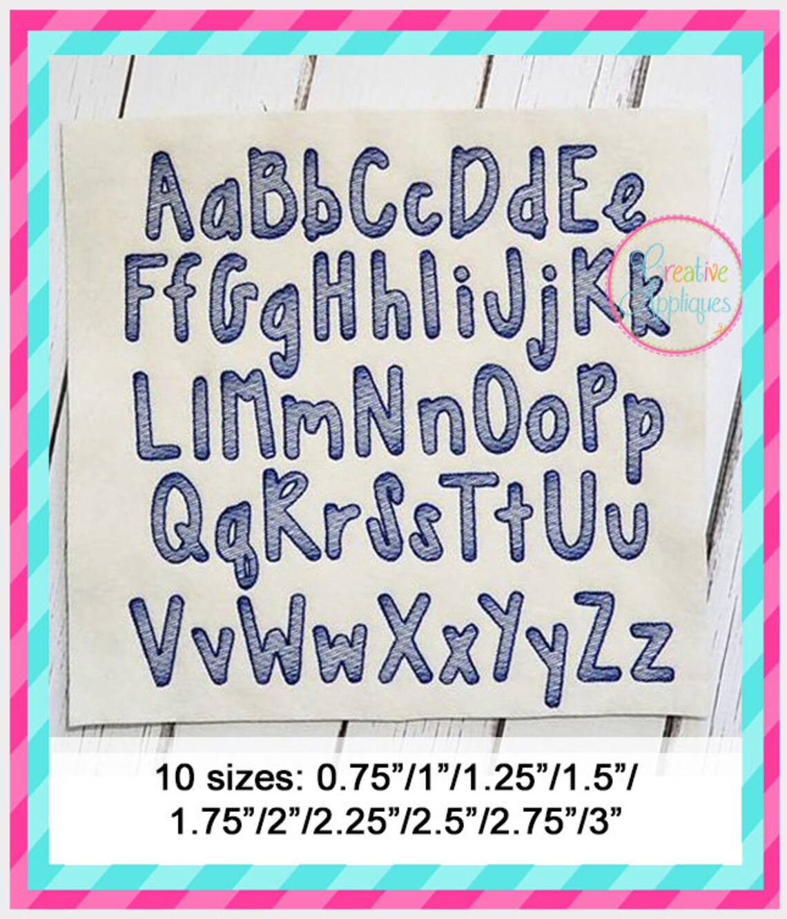10 Sizes Sketch Embroidery Alphabet Font Digital Machine | Etsy