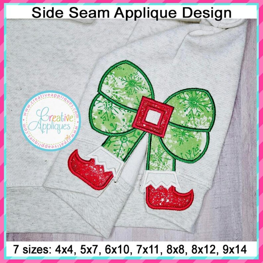 Elf Bow Side Seam Applique Machine Embroidery Design, Side Seam Bow ...