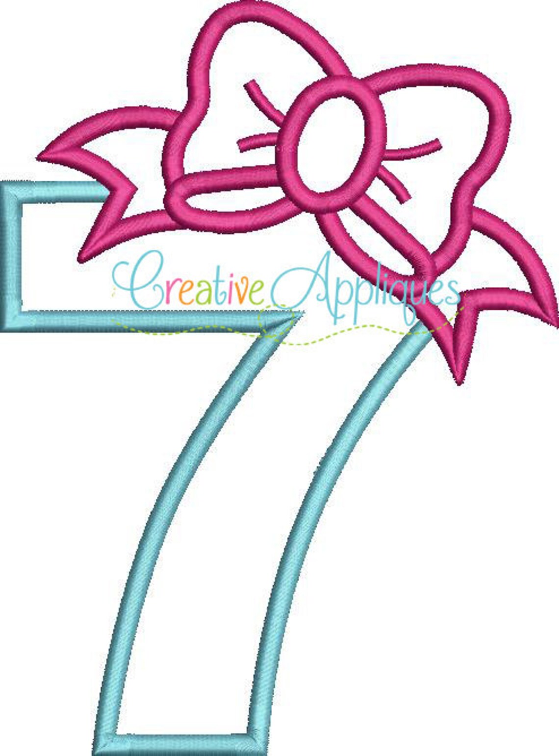 Bow Number 7 Seven Seventh Birthday Applique Digital Machine | Etsy
