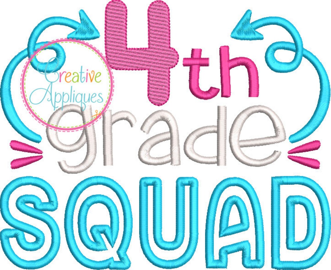 4th Grade Squad Digital Machine Embroidery Applique Design 4 Size ...