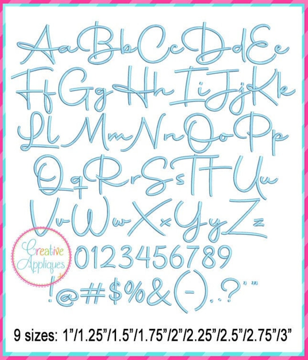 9 Sizes Autograph Embroidery Alphabet Font Digital Machine Embroidery ...