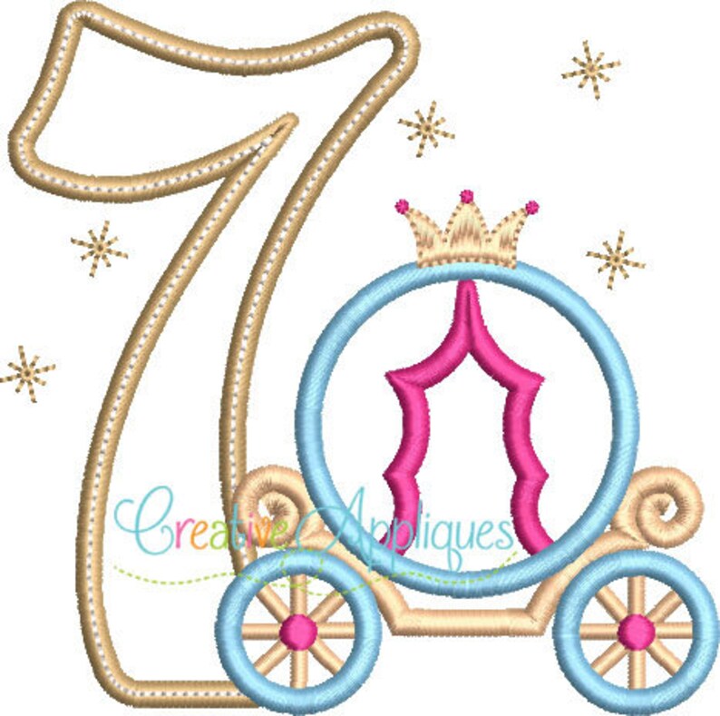 7th Seven 7 Birthday Princess Carriage Applique Machine | Etsy