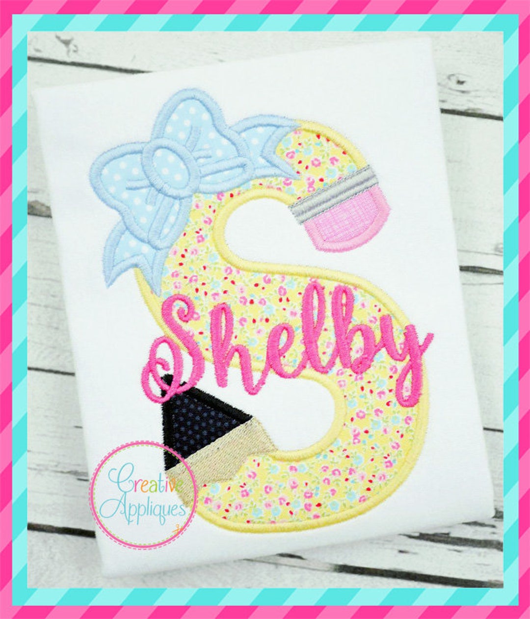 Pencil Bow Alphabet Letters Digital Machine Embroidery Applique Design ...