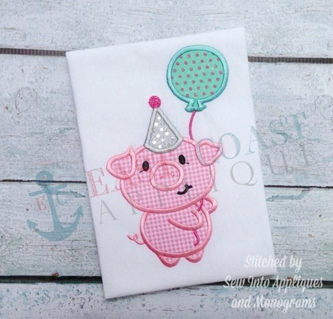 Party Pig Applique Machine Embroidery Design, Pig Applique Design, Pig ...