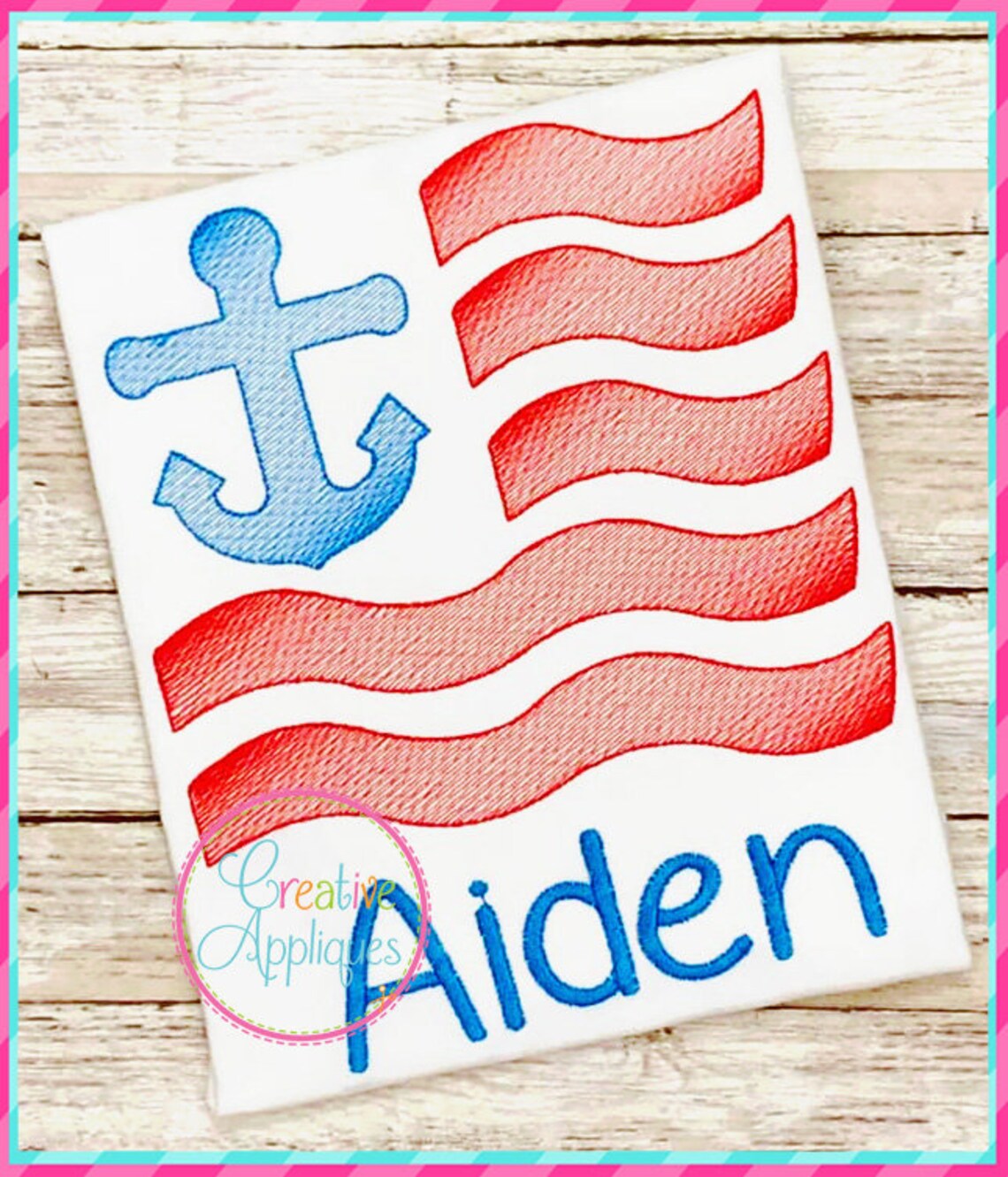 Sketch Stitch Flag With Anchor Digital Machine Embroidery Design 4 ...