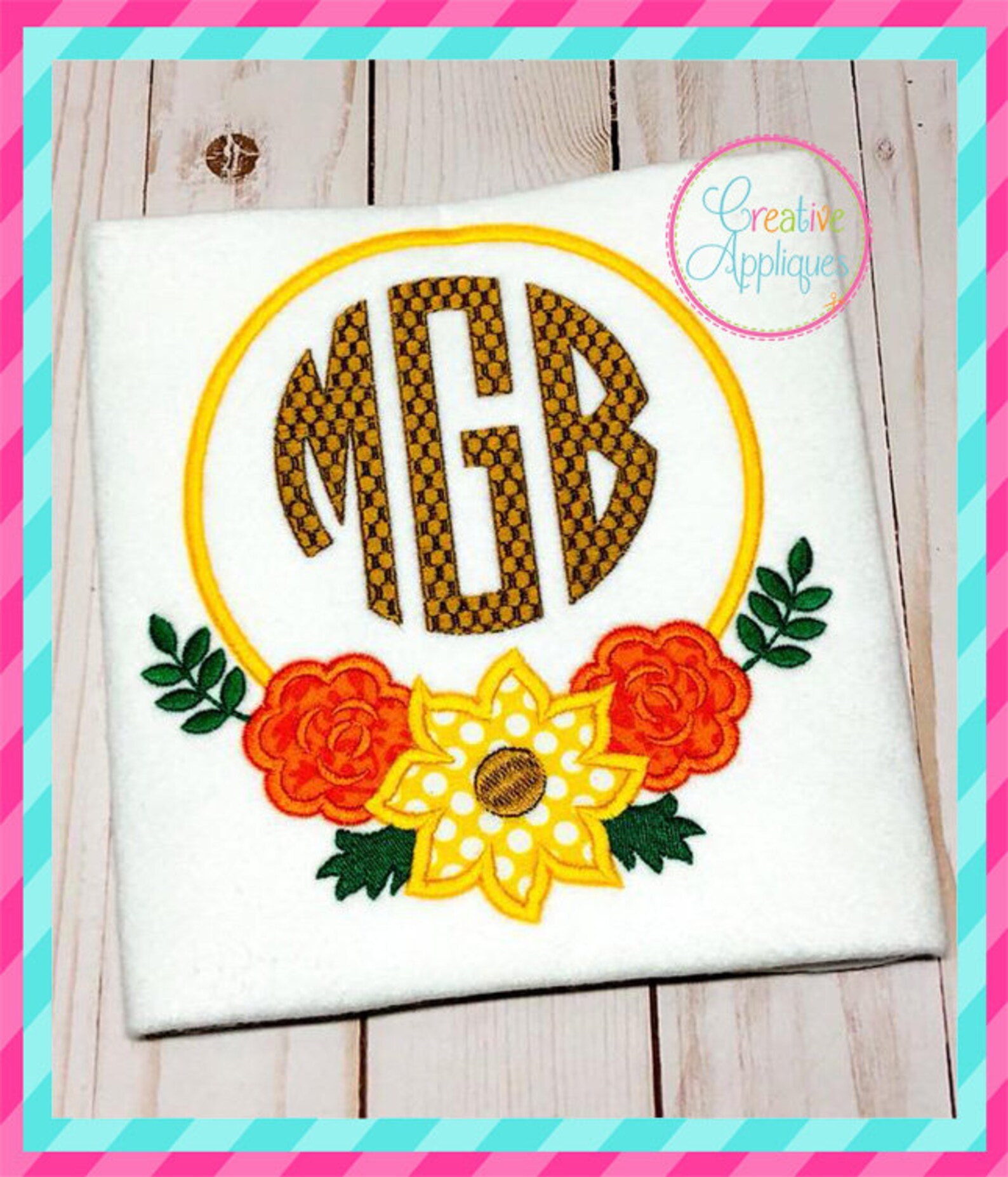 Sunflower Monogram Frame Digital Machine Embroidery Applique | Etsy