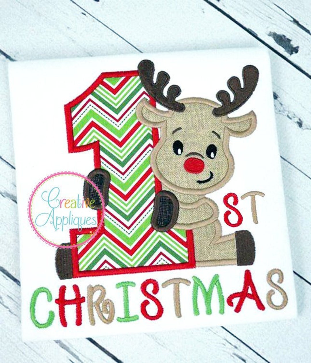 1st First Christmas Reindeer Digital Machine Embroidery Applique Design ...