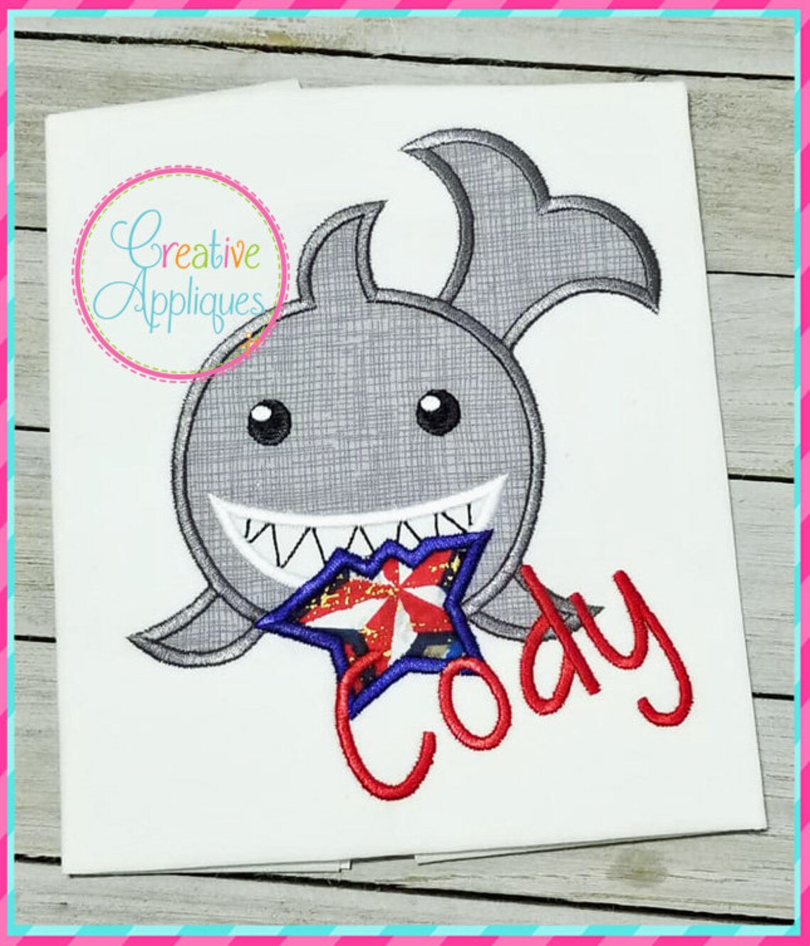 Shark Star Digital Machine Embroidery Applique Design 4 Sizes, Shark ...