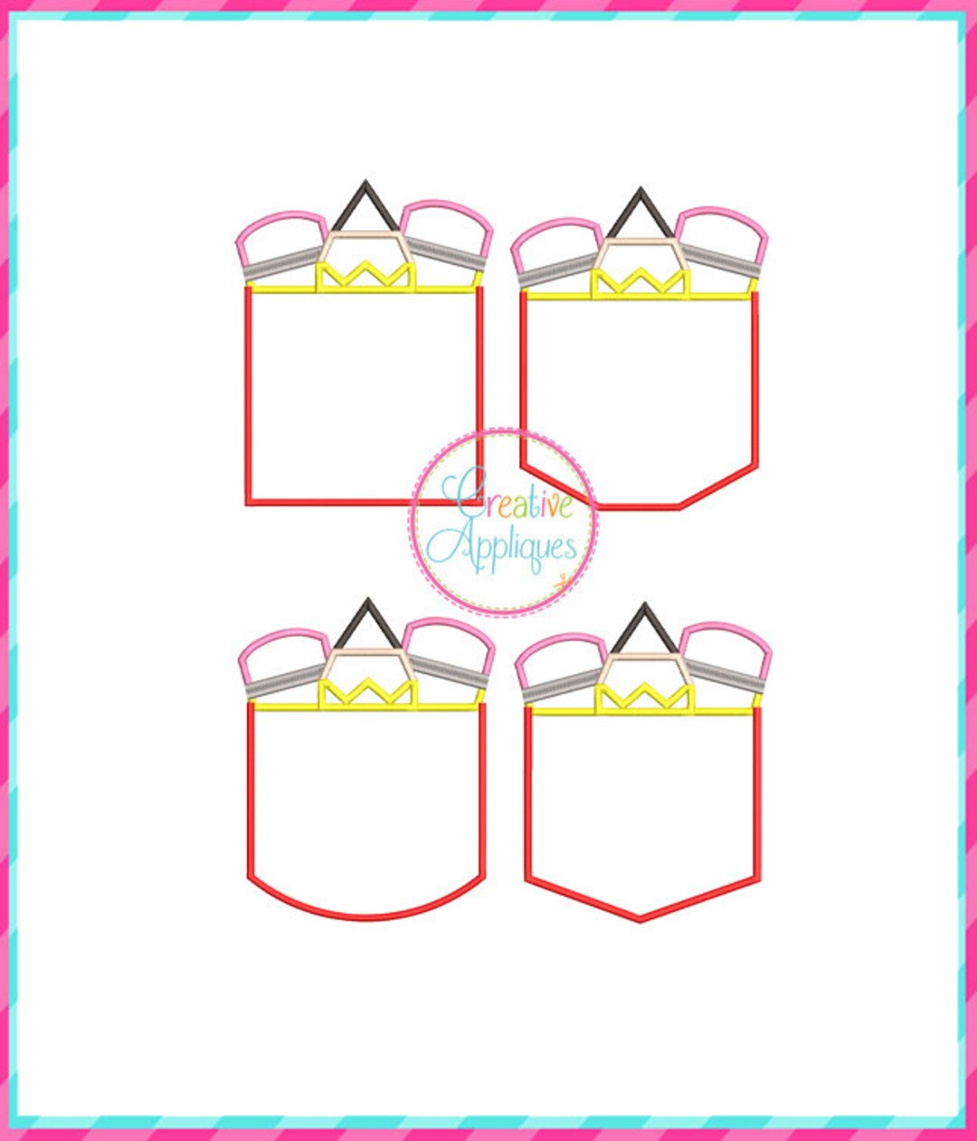 Pencil Pocket Applique Machine Embroidery Design 9 Sizes, in the Hoop ...