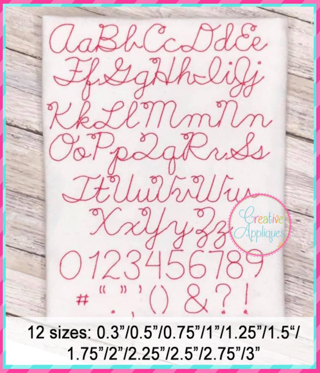12 Sizes Cursive Script Floss Embroidery Alphabet Font Digital Machine ...