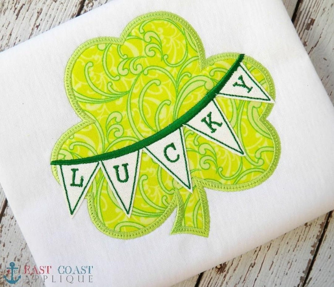 Shamrock Pennant Machine Embroidery Design, Shamrock Clover Applique ...