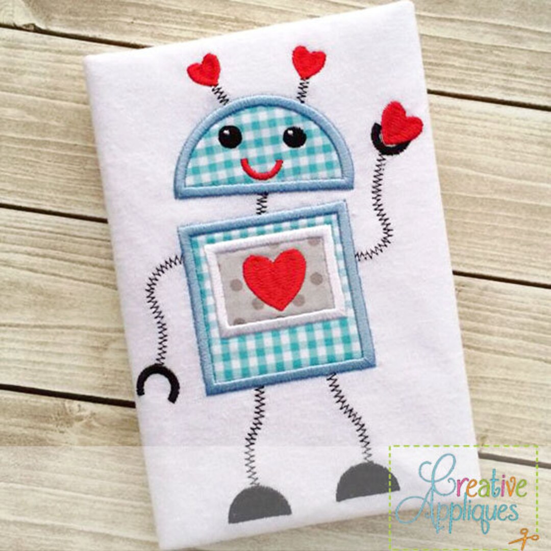Robot Valentine 5 Sizes Digital Machine Embroidery Applique Design - Etsy