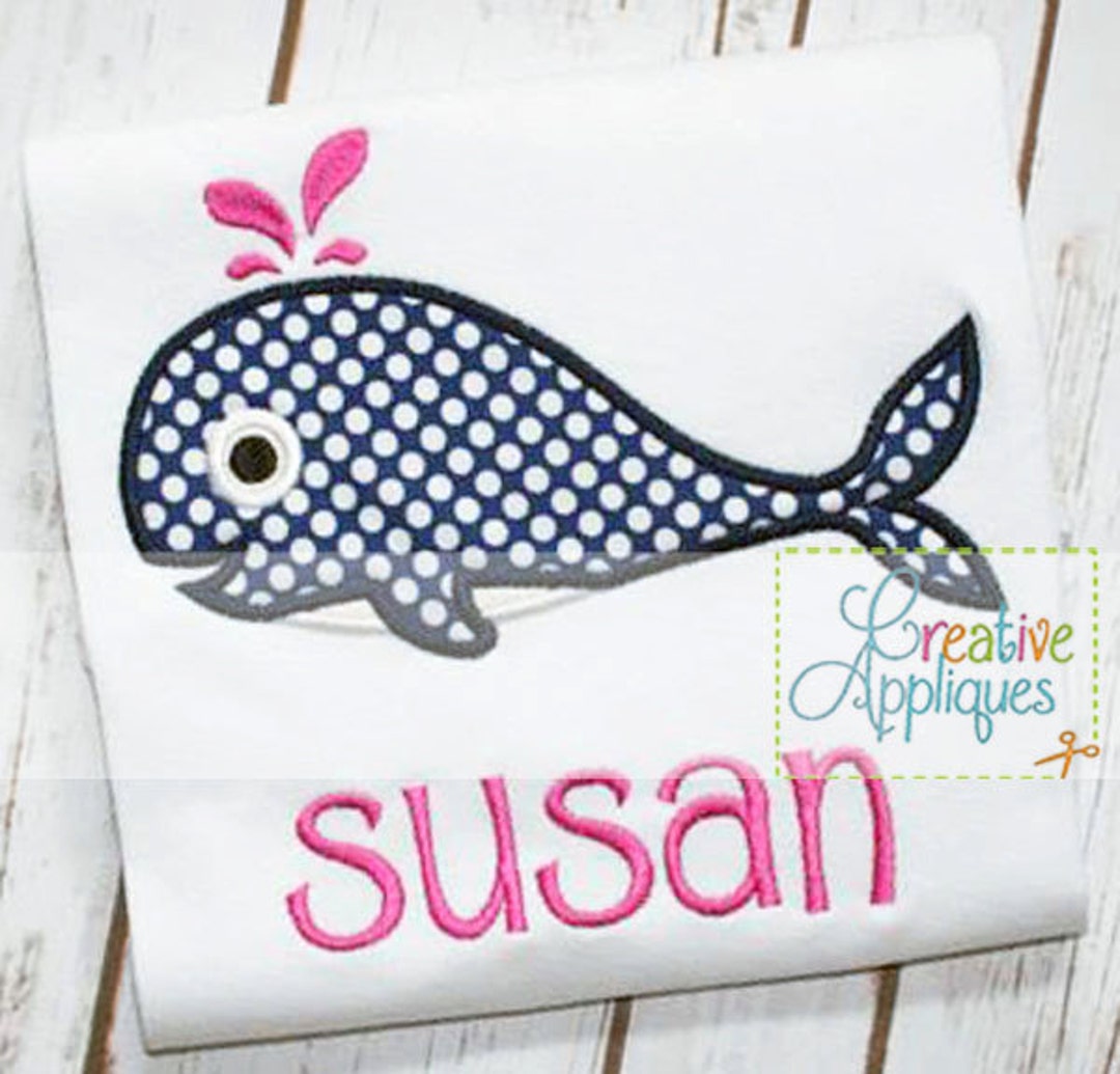 Whale Digital Machine Embroidery Applique Design 4 Sizes, Whale ...