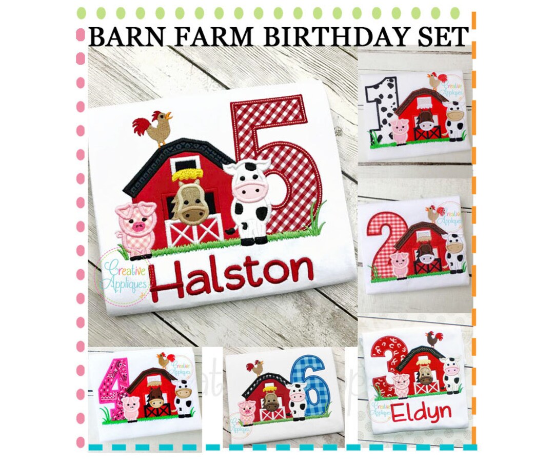 Barn Birthday Number Set Digital Machine Embroidery Applique Design 4 ...
