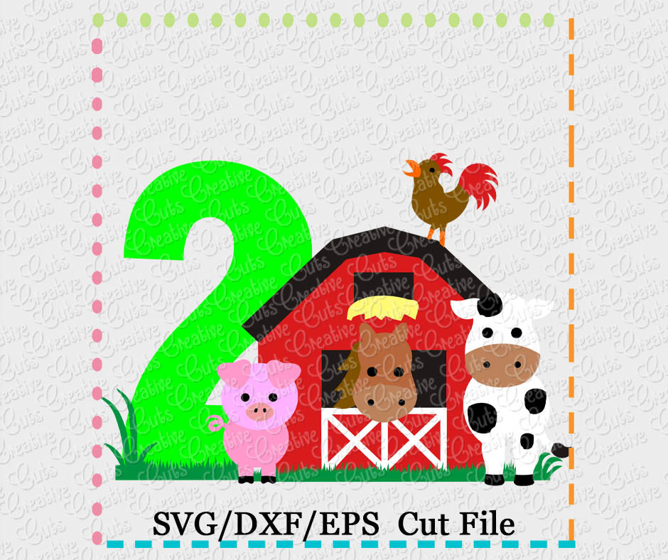Barn With Animals Birthday 2 Svg Cutting File, Farm Animals Svg, Horse ...