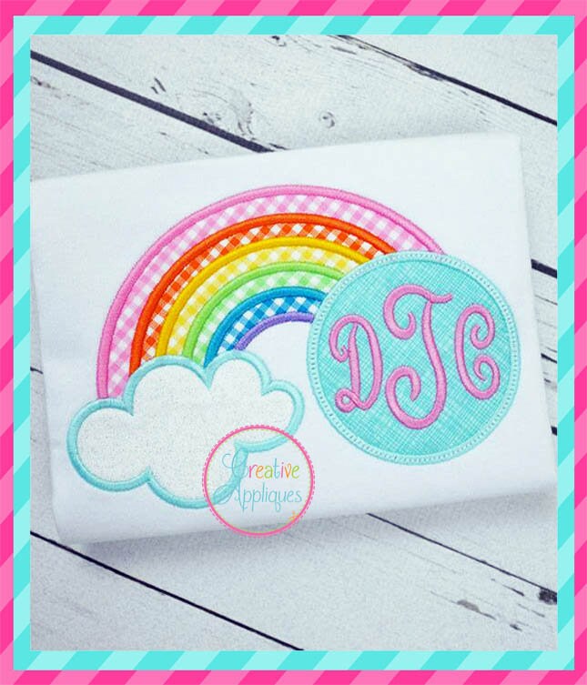 Monogram Rainbow Clouds Digital Machine Embroidery Applique | Etsy