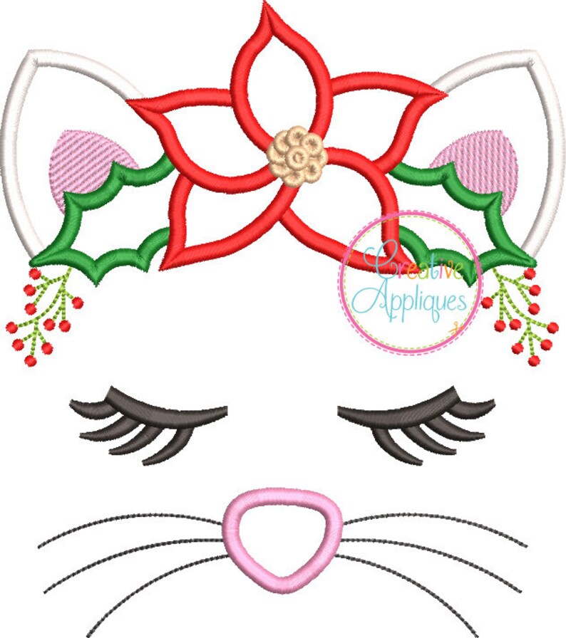 Christmas Cat Digital Machine Embroidery Applique Design 4 - Etsy