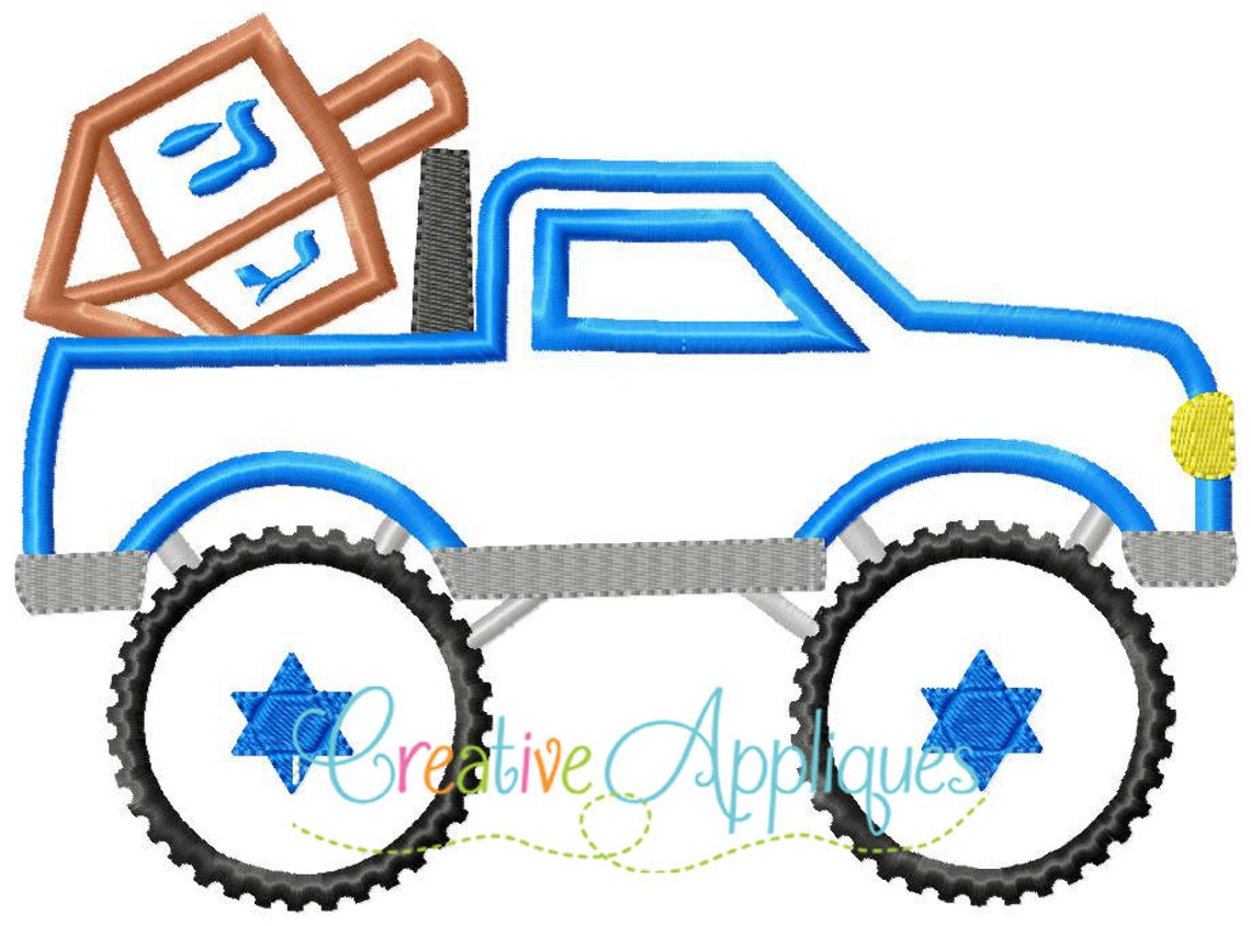 Hanukkah Dreidel Monster Truck Applique Digital Machine - Etsy