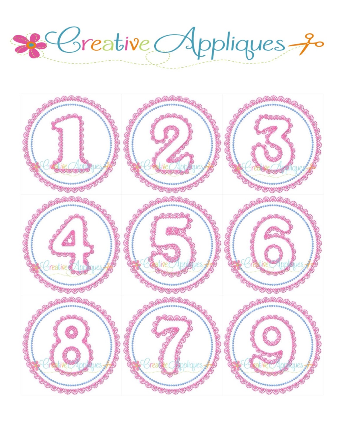 Lace Stitch Birthday Number Set 1 Through 12 Machine Embroidery ...