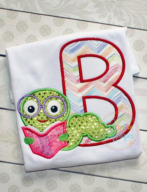 Bookworm Alphabet Letters A Thru Z Digital Machine Embroidery Applique ...