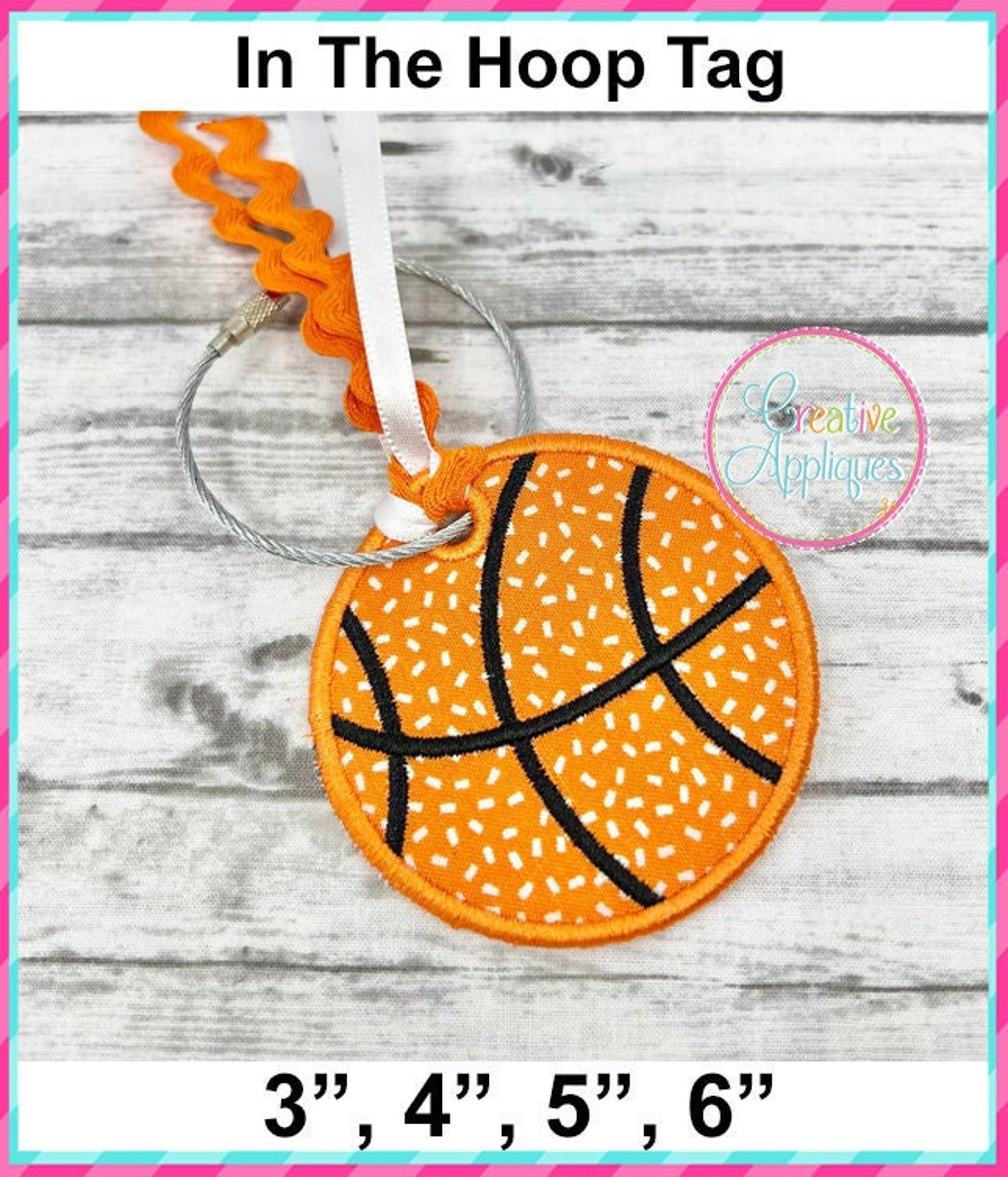 Basketball Tag in the Hoop Embroidery Design 4 Sizes, Bag Tag, in the ...