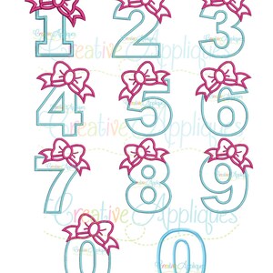 Bow Numbers Birthday Set Applique Digital Machine Embroidery Design 3 ...