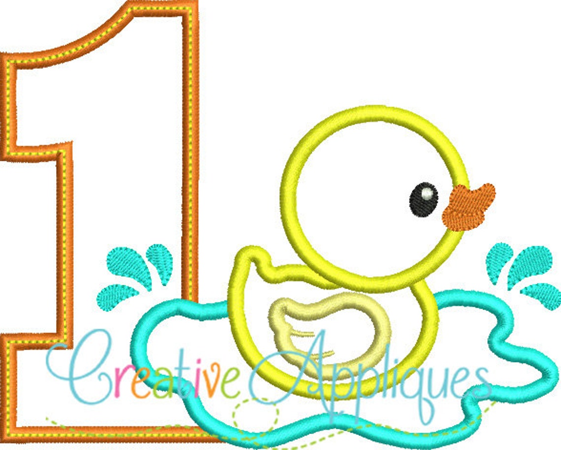 Rubber Ducky Duck Birthday Number 1 Digital Machine Embroidery Applique ...