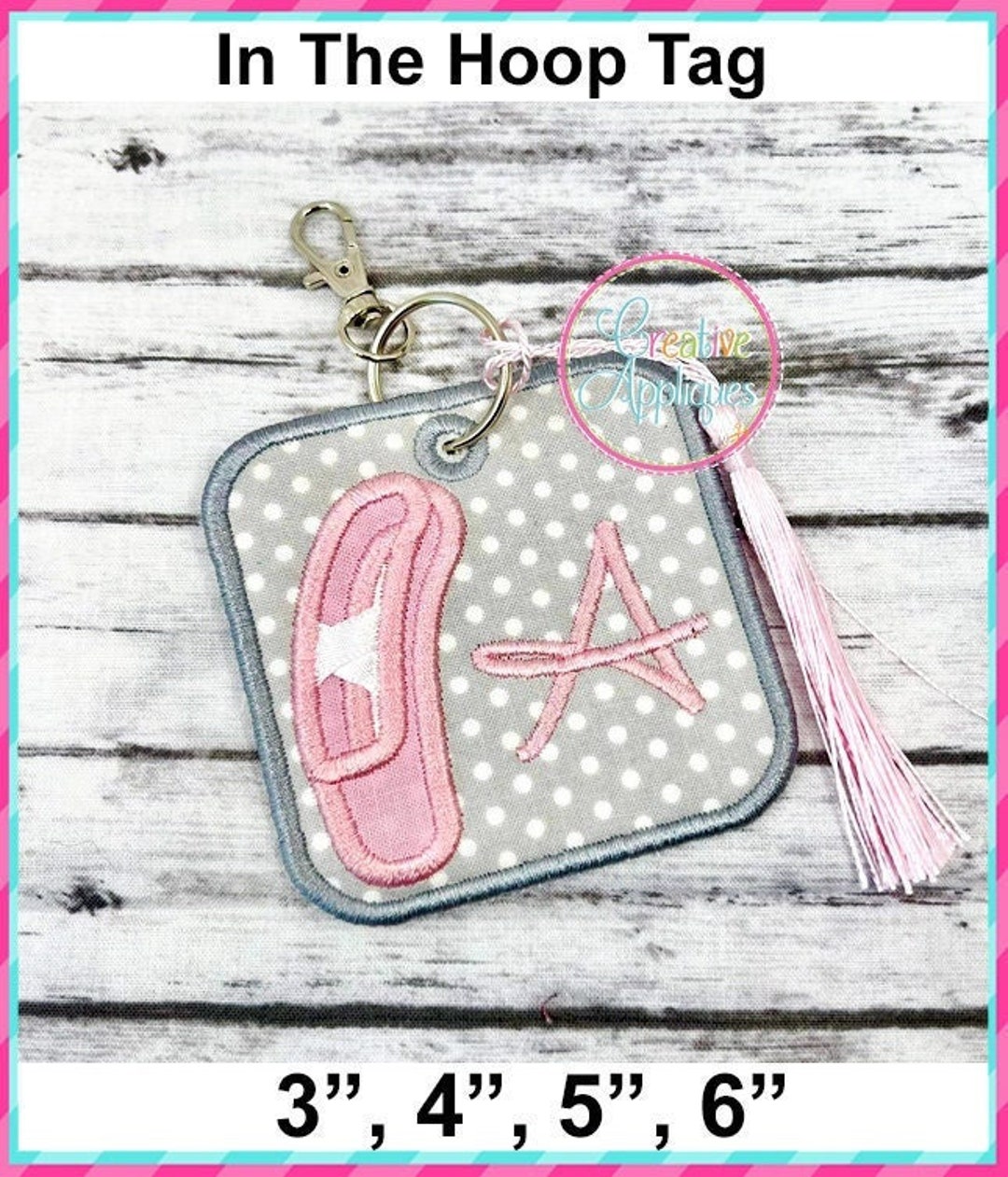 Ballet Shoe Tag in the Hoop Applique Machine Embroidery Design, in the ...