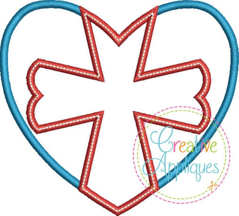 Heart Cross Digital Machine Embroidery and Applique Design 5 Sizes - Etsy