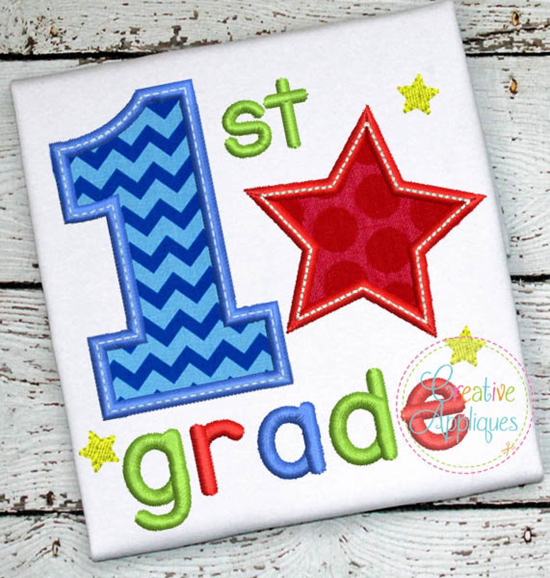 1st First Grade Star Digital Machine Embroidery Applique Design 4 Sizes ...